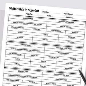 Visitor Sign in and Sign Out Log Sheet, A4 210mm X 298mm, PDF/JPG ...