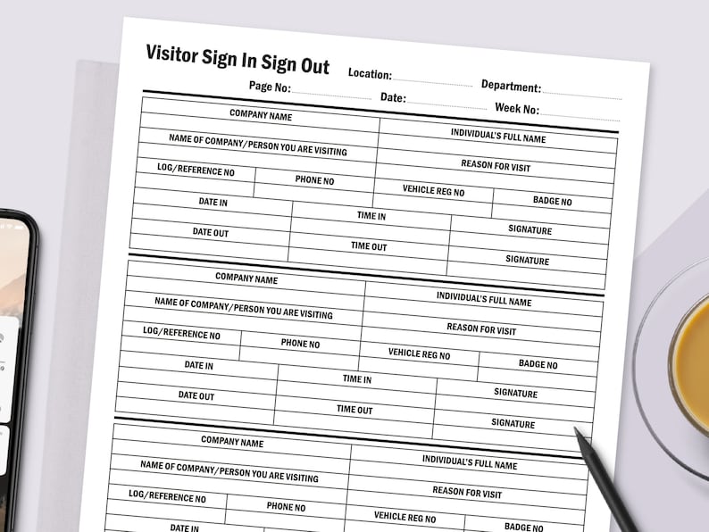 Visitor Sign in and Sign Out Log Sheet, A4 210mm X 298mm, PDF/JPG ...