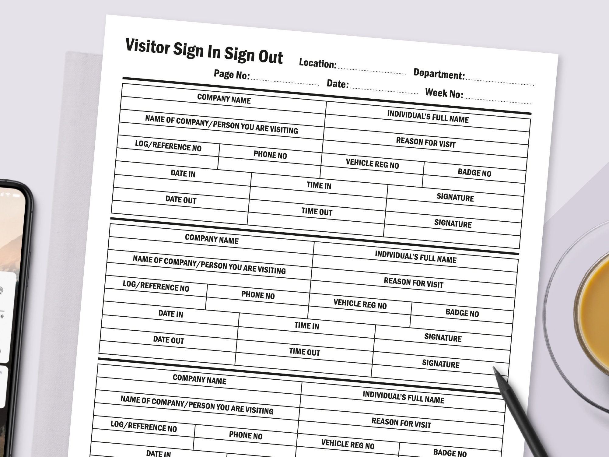 Visitor Sign in and Sign Out Log Sheet, A4 210mm X 298mm, PDF/JPG ...
