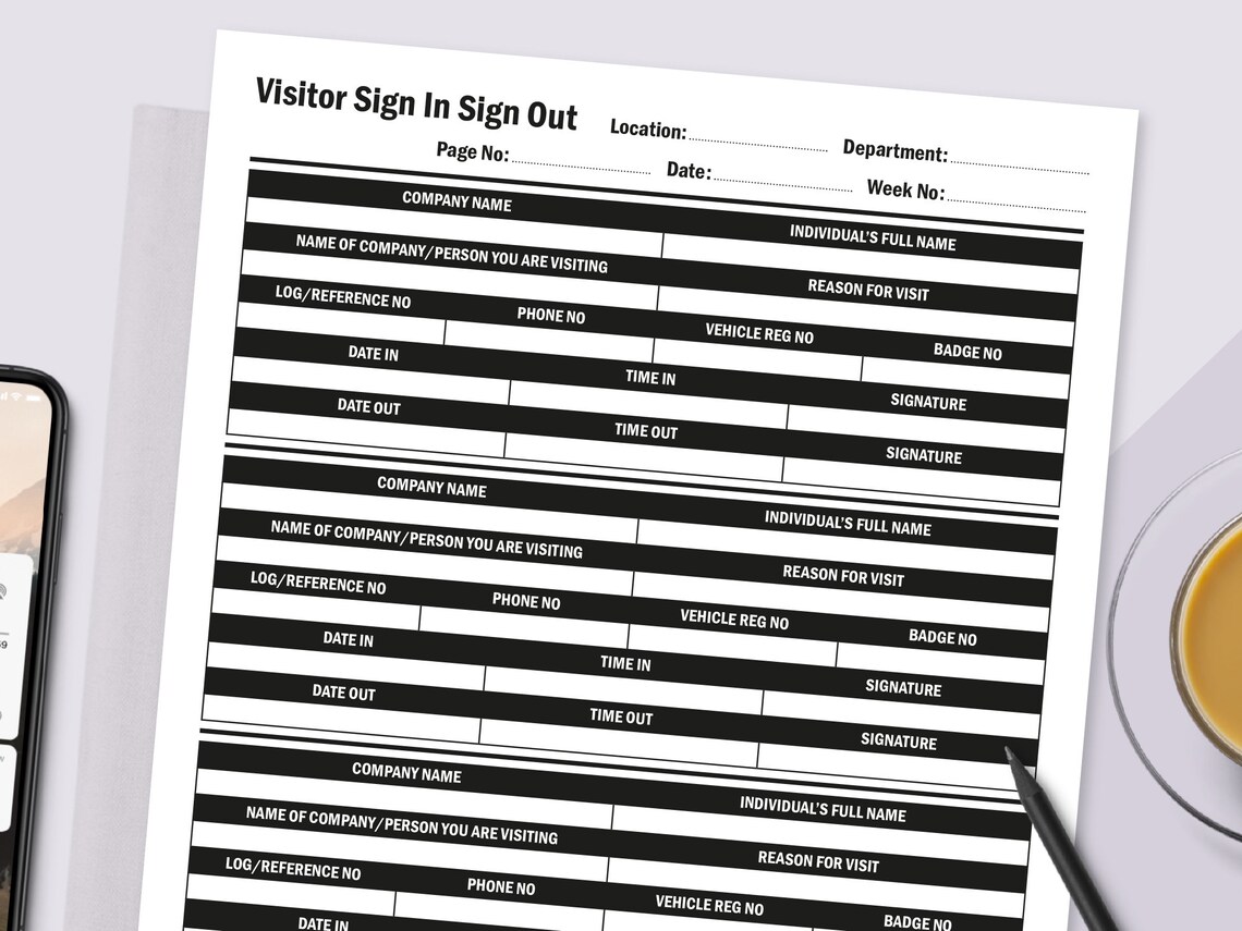 Visitor Sign in and Sign Out Log Sheet, A4 210mm X 298mm, PDF/JPG ...