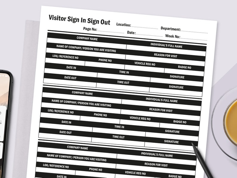 Visitor Sign in and Sign Out Log Sheet, A4 210mm X 298mm, PDF/JPG ...