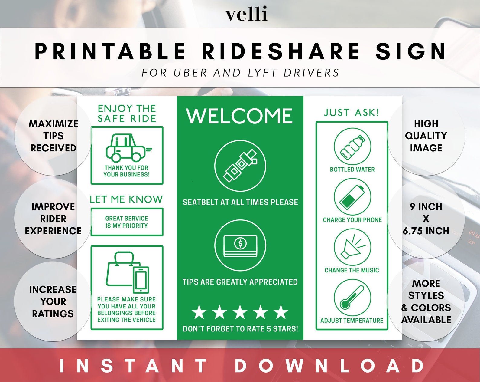 Printable Rideshare Sign Driver Sign Uber Sign Lyft Sign | Etsy