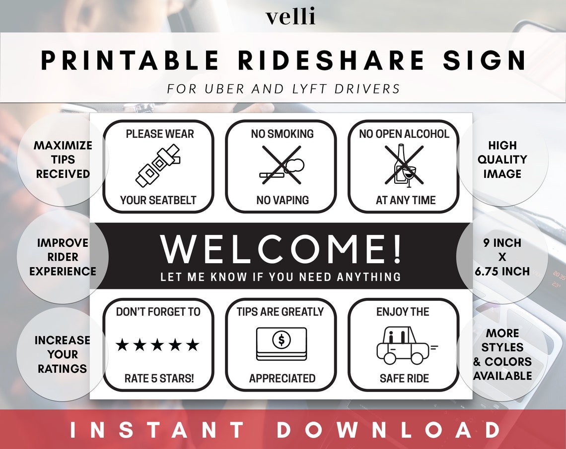 Printable Rideshare Sign Driver Sign Uber Sign Lyft Sign | Etsy
