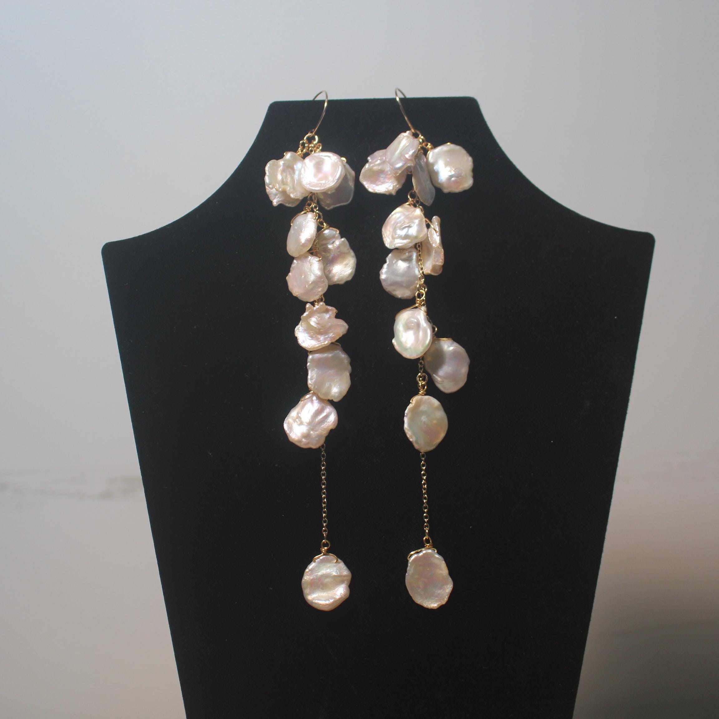 Long Baroque Pearls Drop Earrings Keshi Pearls Cluster Earrings Wedding Party Elegant Jewelery ...