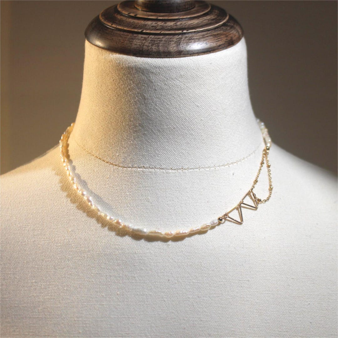 Freshwater Pearl Choker Necklace,14k Gold Filled Triangles, Minimalist ...