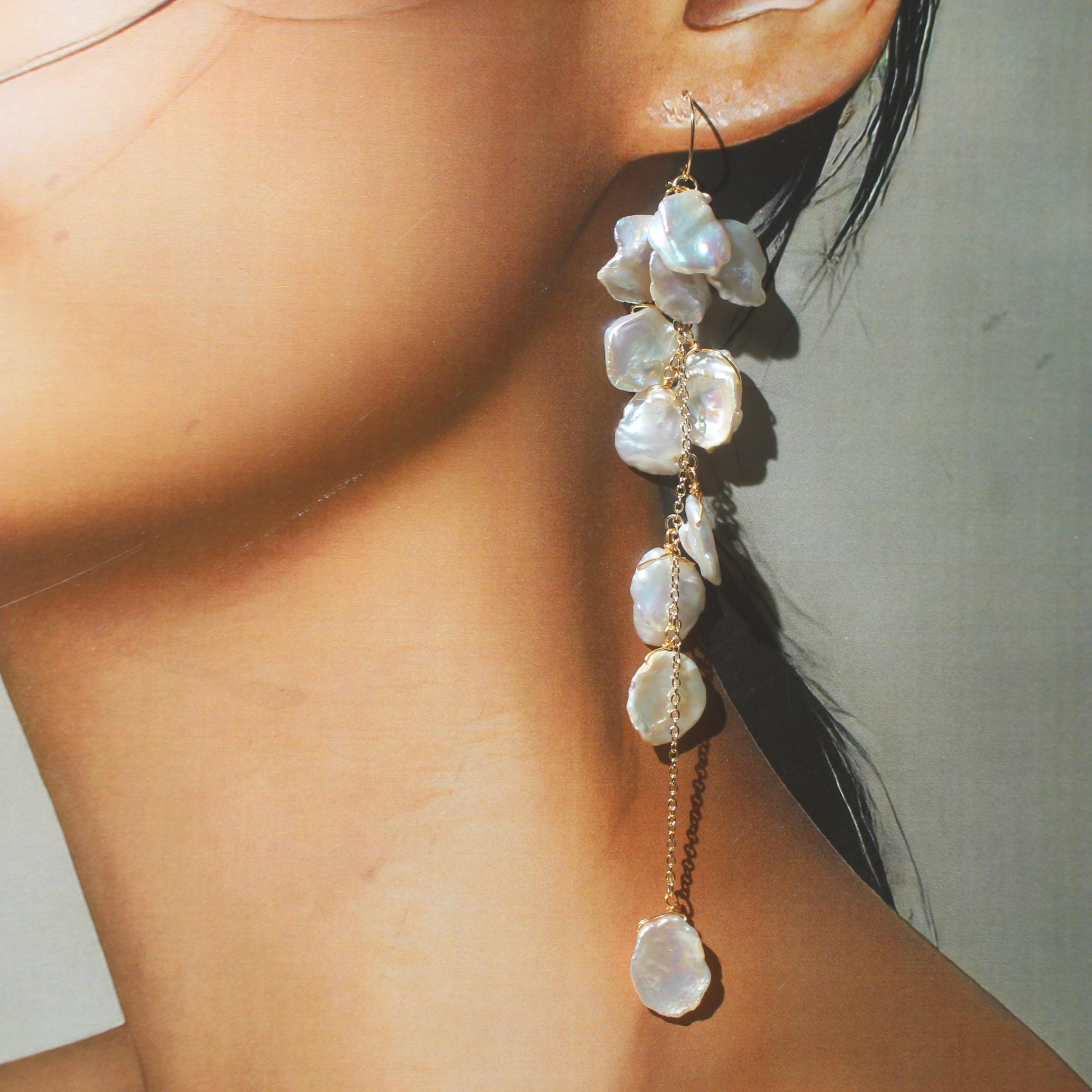 Long Baroque Pearls Drop Earrings Keshi Pearls Cluster Earrings Wedding ...