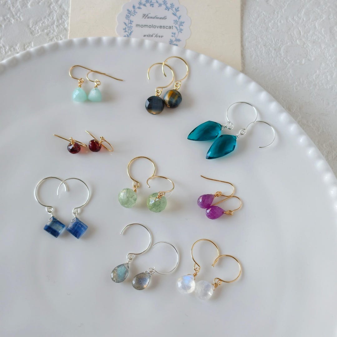 Natural Gemstones Drop Earrings,mini Stone Jewelry Handmade,gold Filled ...