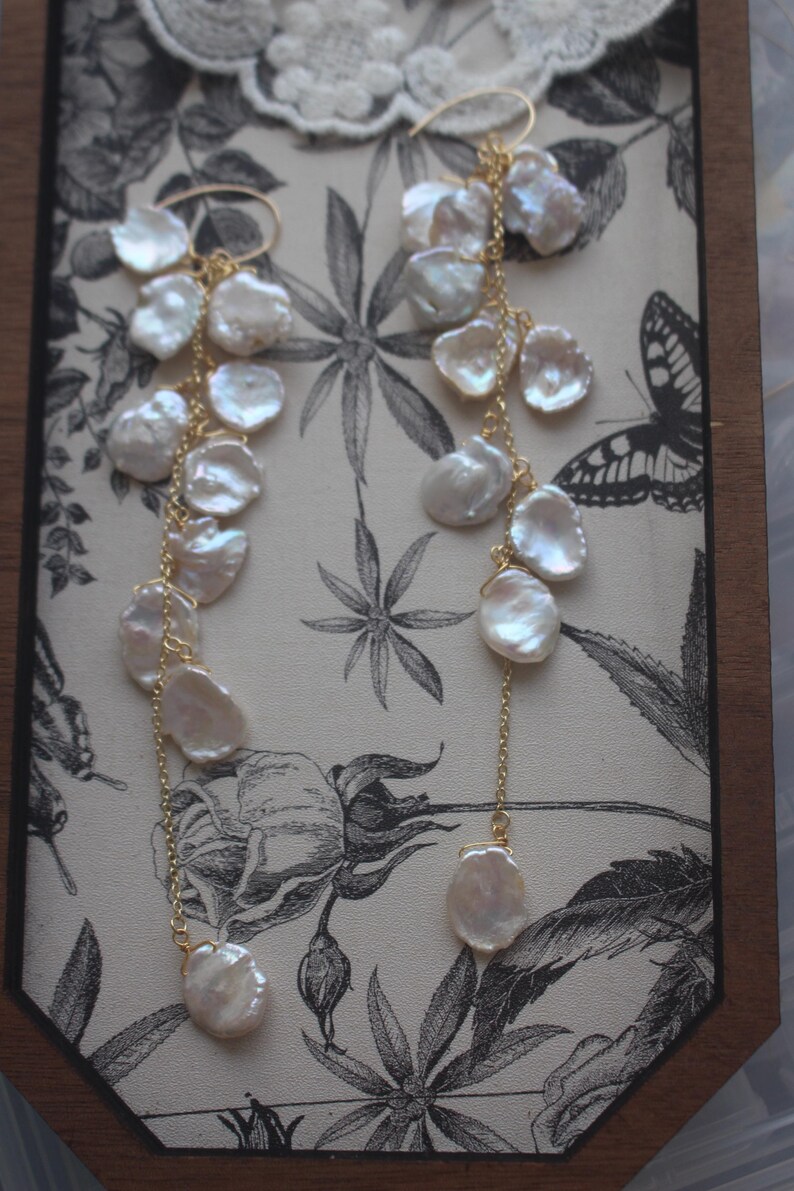 Long Baroque Pearls Drop Earrings Keshi Pearls Cluster Earrings Wedding Party Elegant Jewelery ...