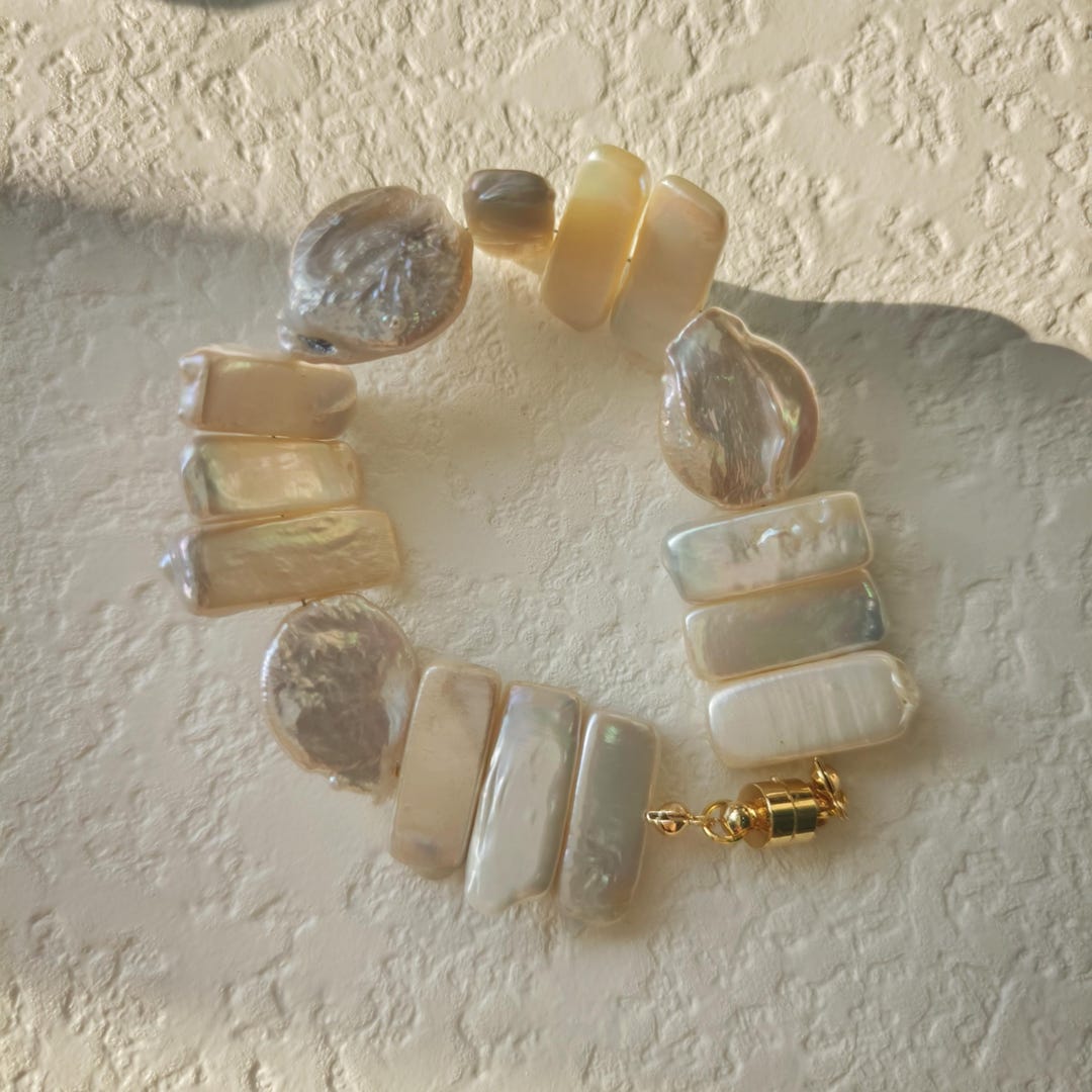 Geometric Pearl Bracelet, Baroque Coin & Rectangle Pearls,unique ...