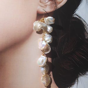 Long Baroque Pearls Drop Earrings Keshi Pearls Cluster Earrings Wedding Party Elegant Jewelery ...