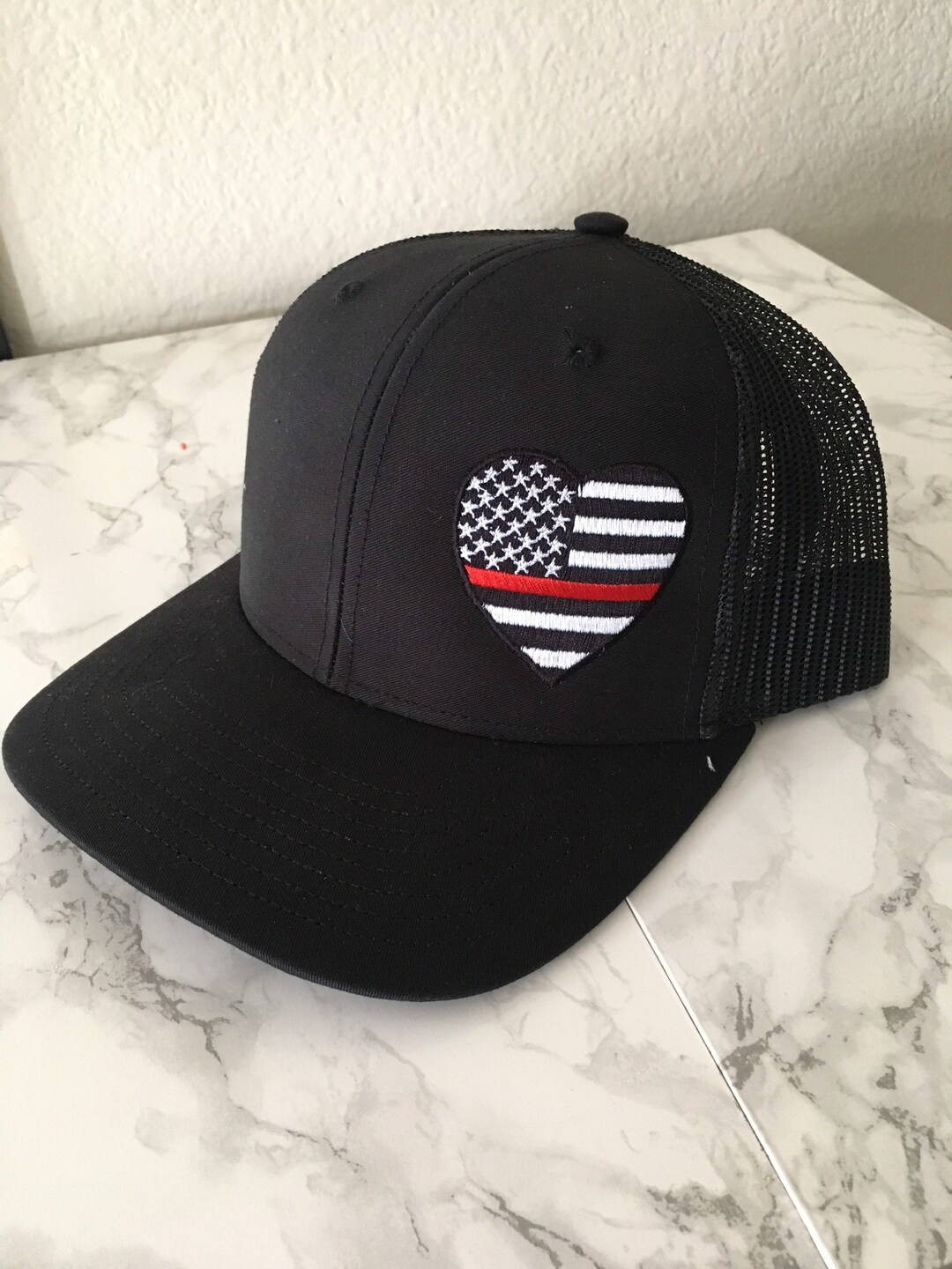 Mesh Back Cap Embroidered With Thin Red Line Heart Shaped Flag - Etsy