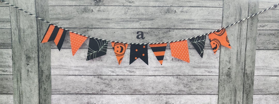 Miniature Handcrafted Halloween Fabric Bunting Banner Flags 18" Doll ...