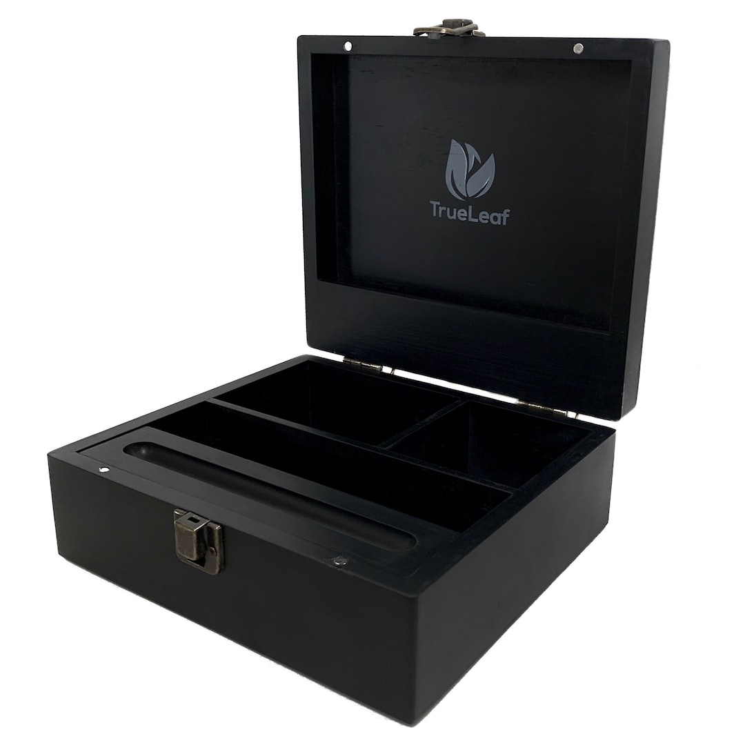 Trueleaf Black Wood Stash Box Set With Rolling Tray - Etsy