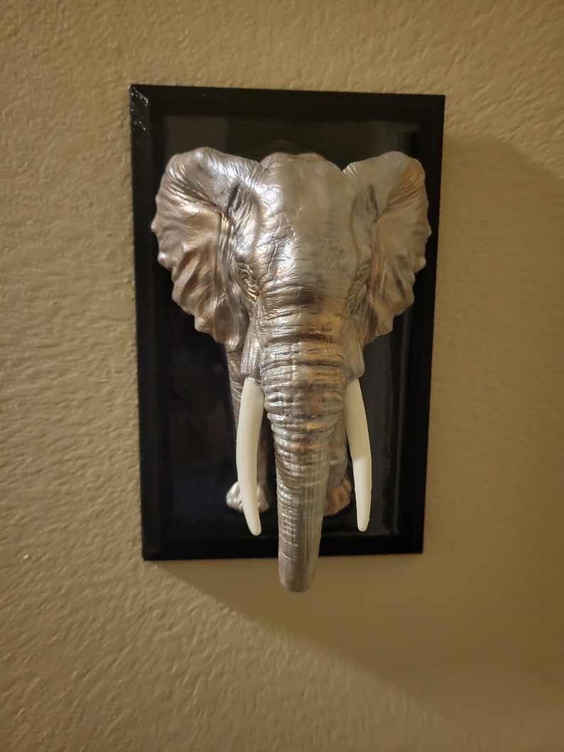 Elephant Wall Mount Head Sculpture Silver on Black Frame - Etsy
