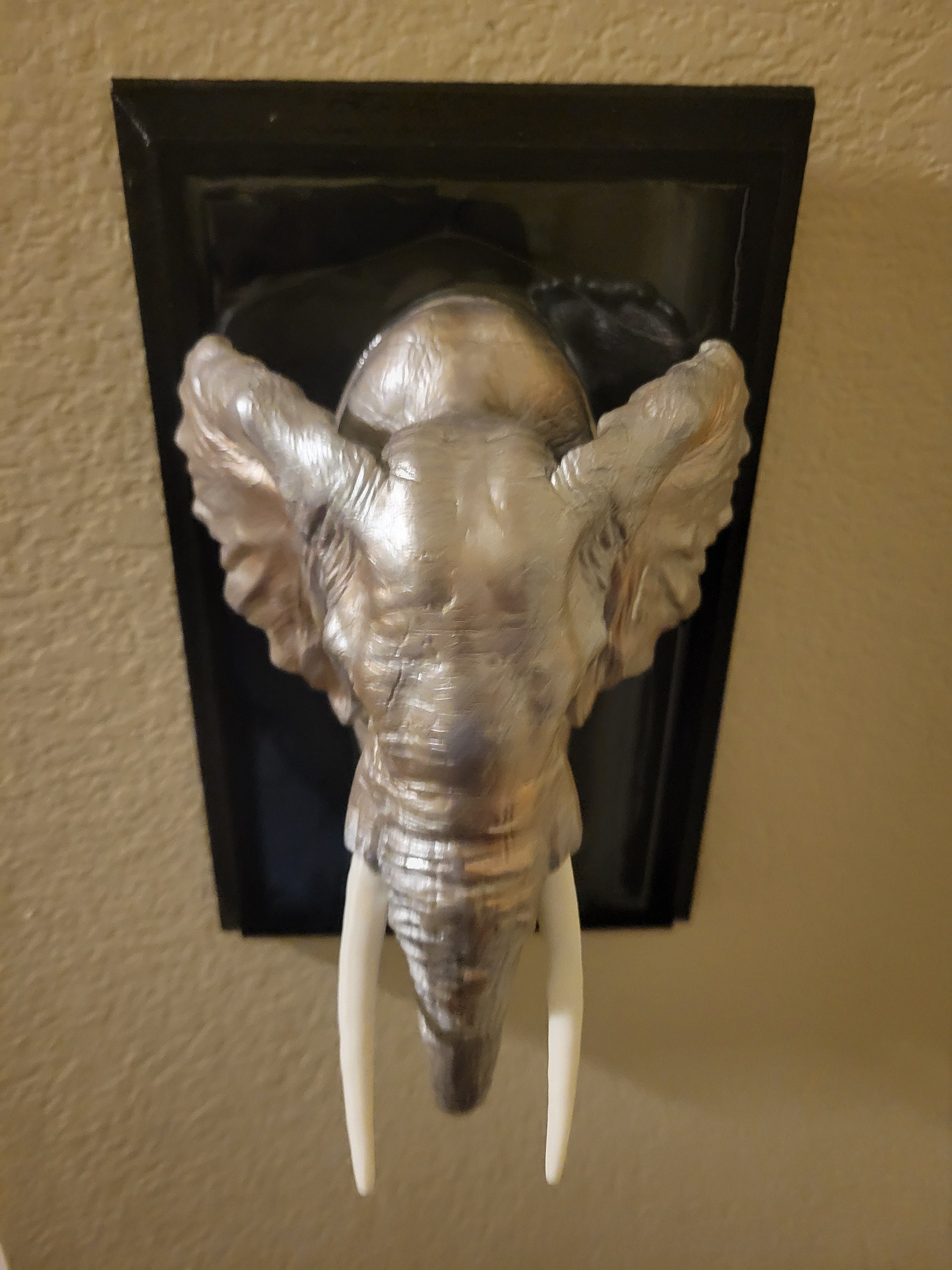Elephant Wall Mount Head Sculpture Silver on Black Frame - Etsy