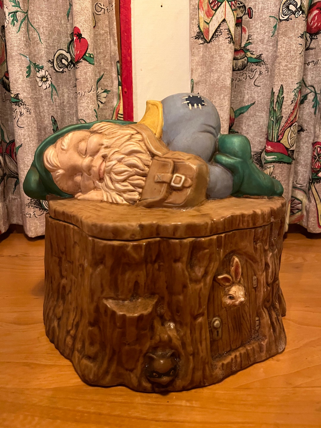 Big! MCM Mid Century Modern 1970s Gnome Lidded Cookie Jar Forest Theme ...