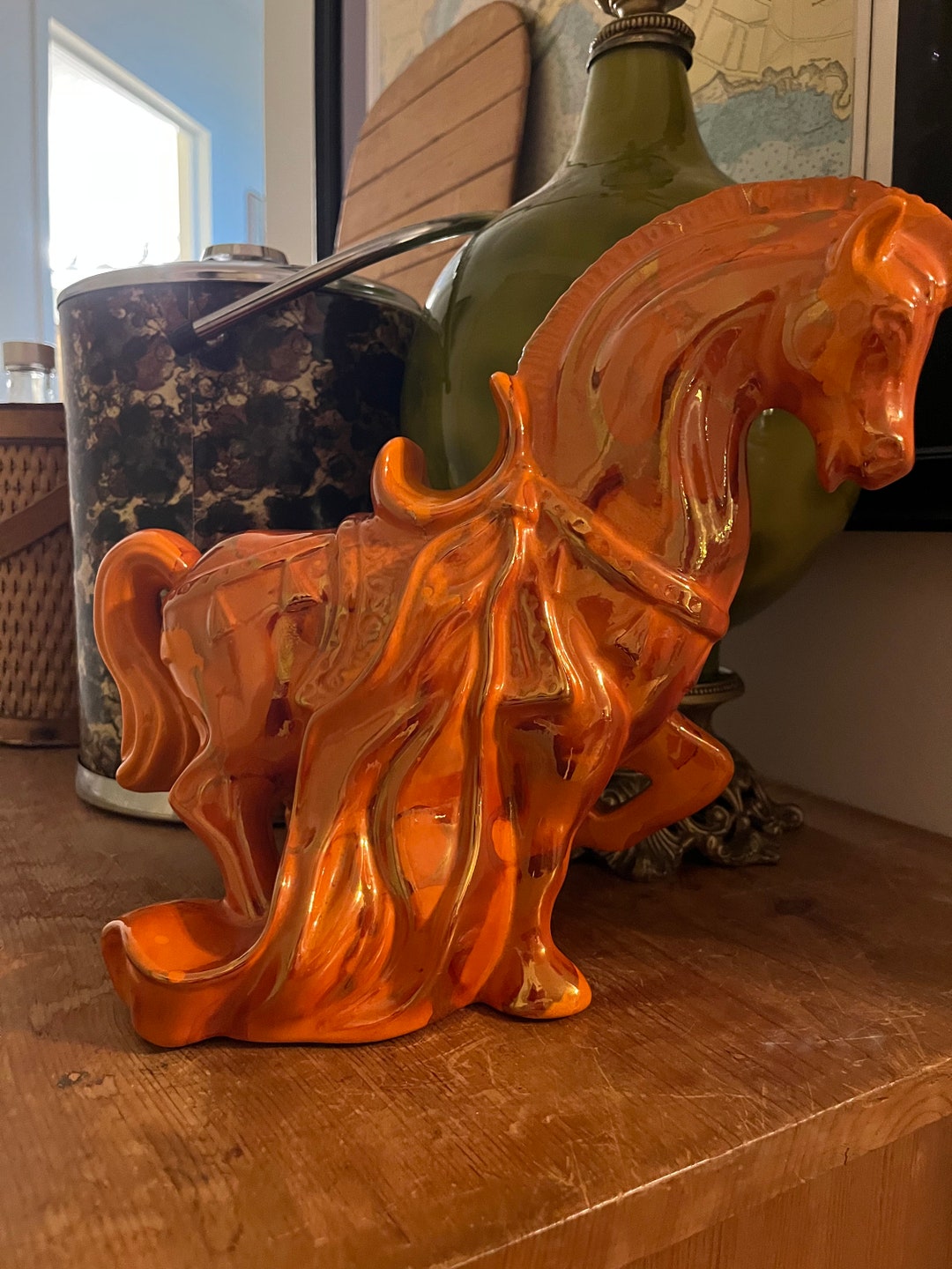 MCM Orange Giant Ceramic Horse 1970-60s Hollywood Regency - Etsy