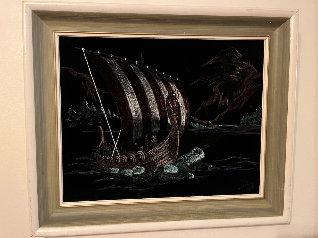 1970s MCM Viking Black Velvet Painting Original Vintage - Etsy