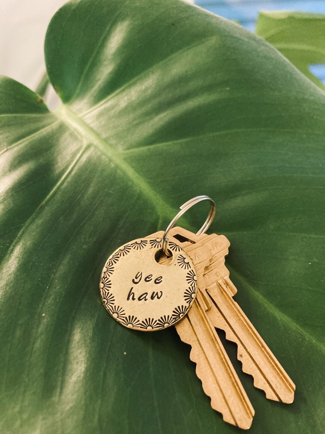 Yee Haw Mini Keychain | 1" Hand Stamped Brass Keytag Keyring | Western ...