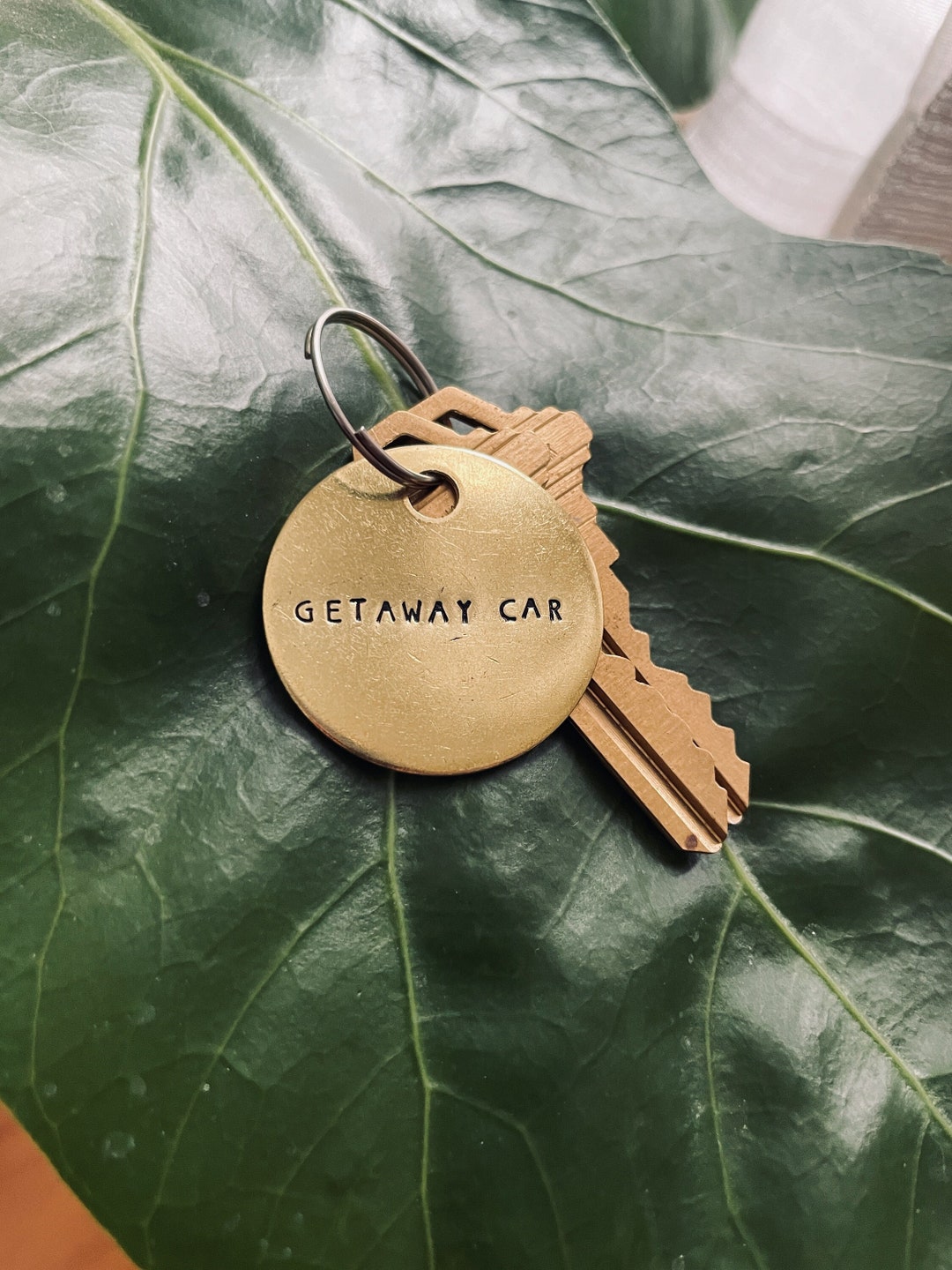 1.25" Hand Stamped Metal Brass Keytag | Getaway Car - Etsy