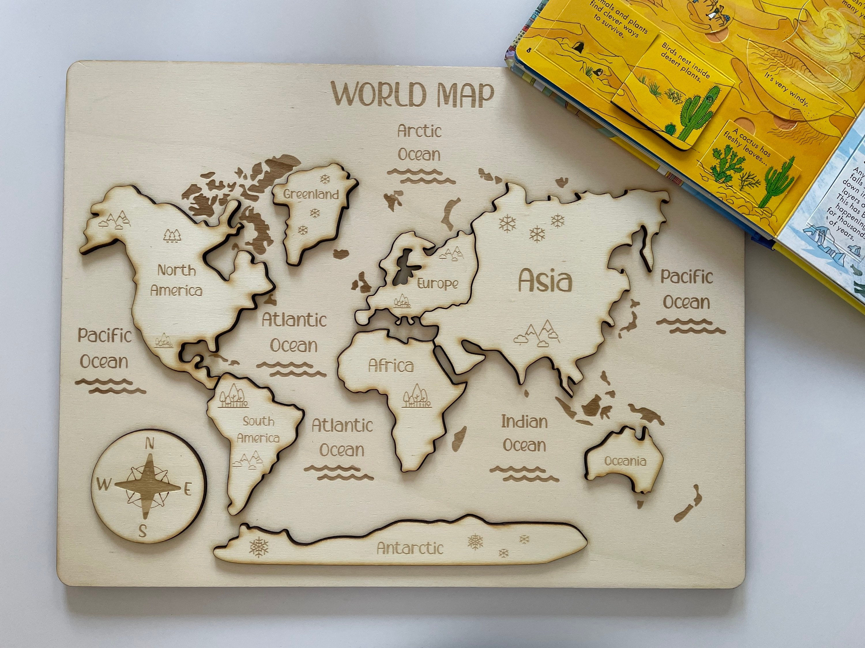 Wooden World Map World Map Puzzle Wooden Puzzle Mapamundi - Etsy
