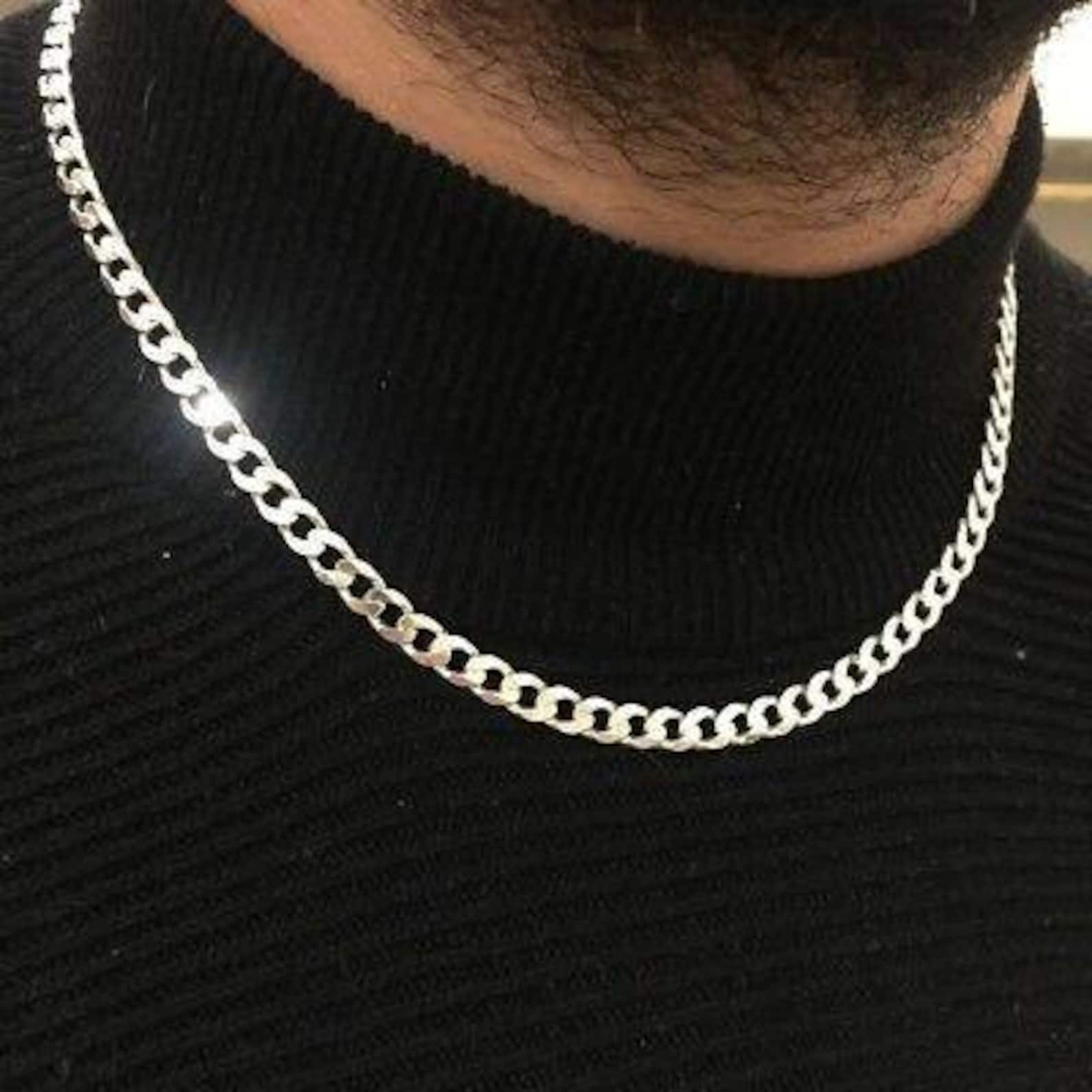 Men's Sterling Silver Curb Chain 925 SOLID Silver Diamond | Etsy