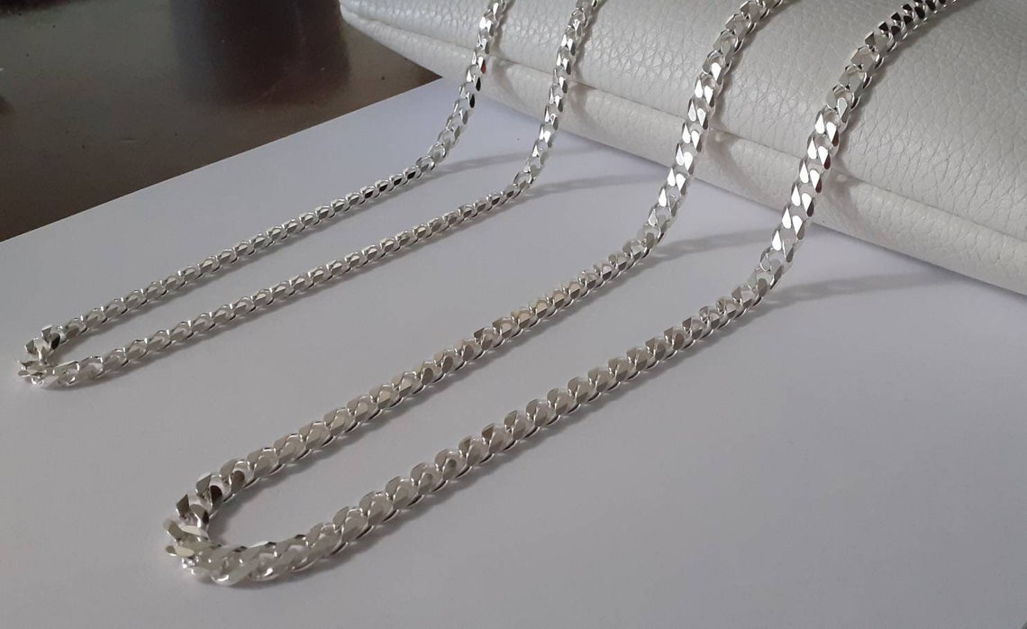 Men's Sterling Silver Curb Chain 925 SOLID Silver Diamond | Etsy