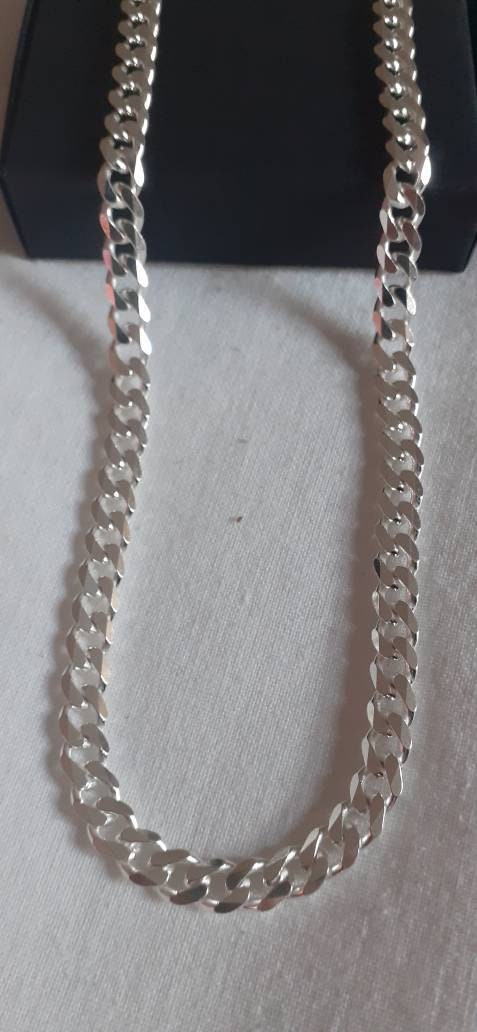 Men's Sterling Silver Curb Chain, 925 SOLID Silver Diamond Cut Curb ...