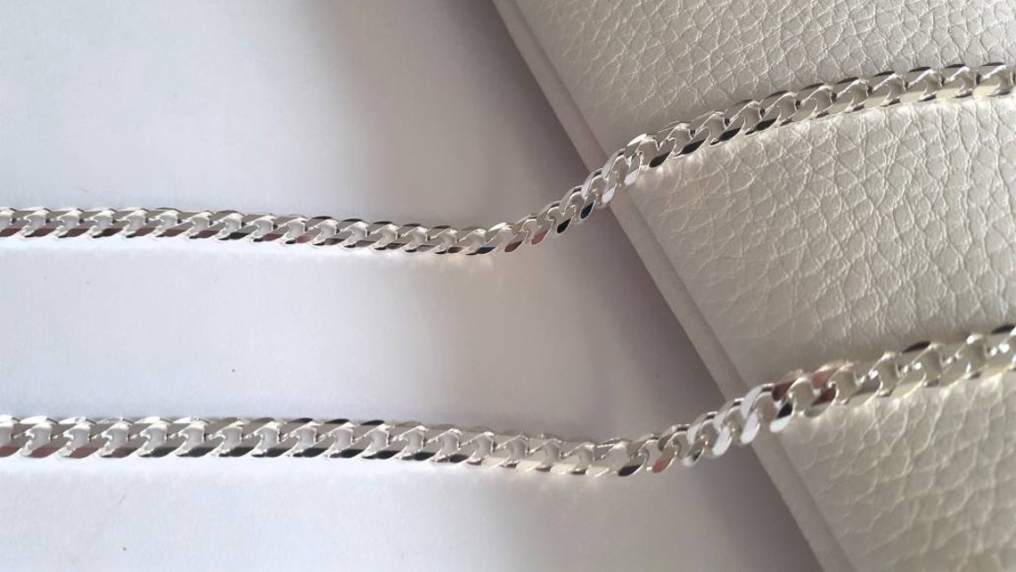 Men's Sterling Silver Curb Chain 925 SOLID Silver Diamond | Etsy