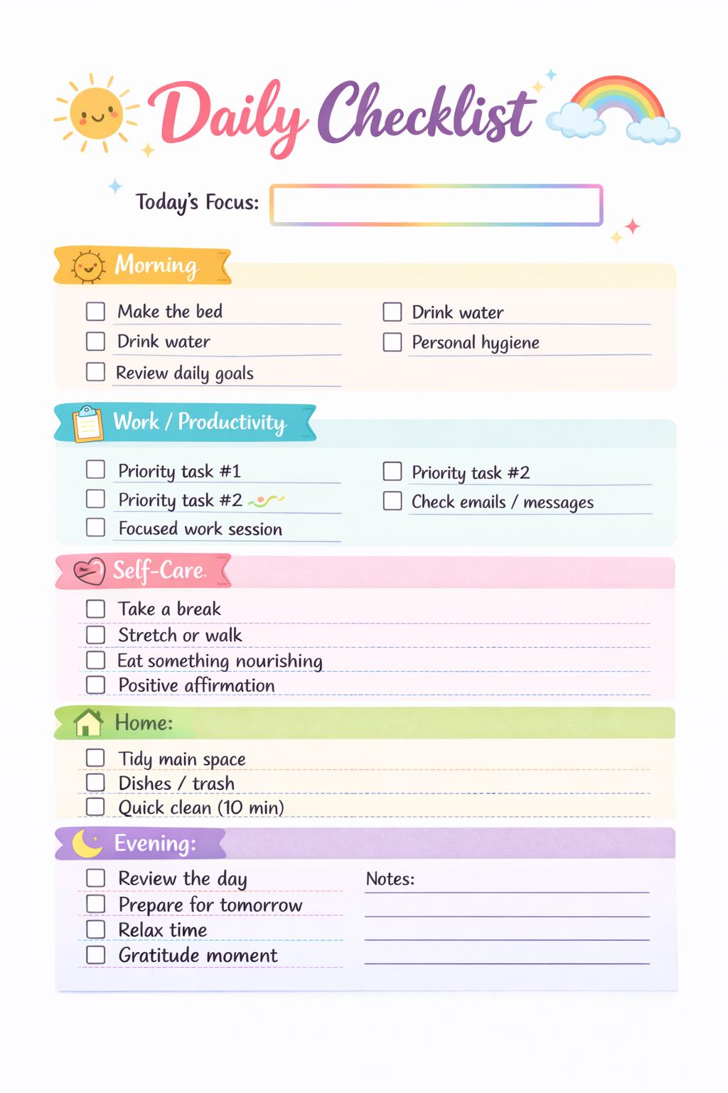 Colorful Daily Checklist – Printable Digital Download - Etsy