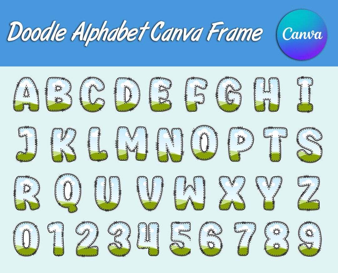 Doodle Alphabet Canva Frame Template, Doodle Numbers Template, Doodle ...
