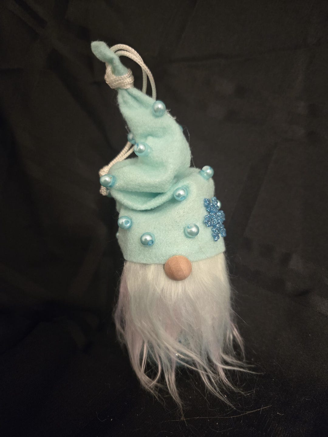 Upcycled Gnome Ornament, Blue Hat With Pearls - Etsy