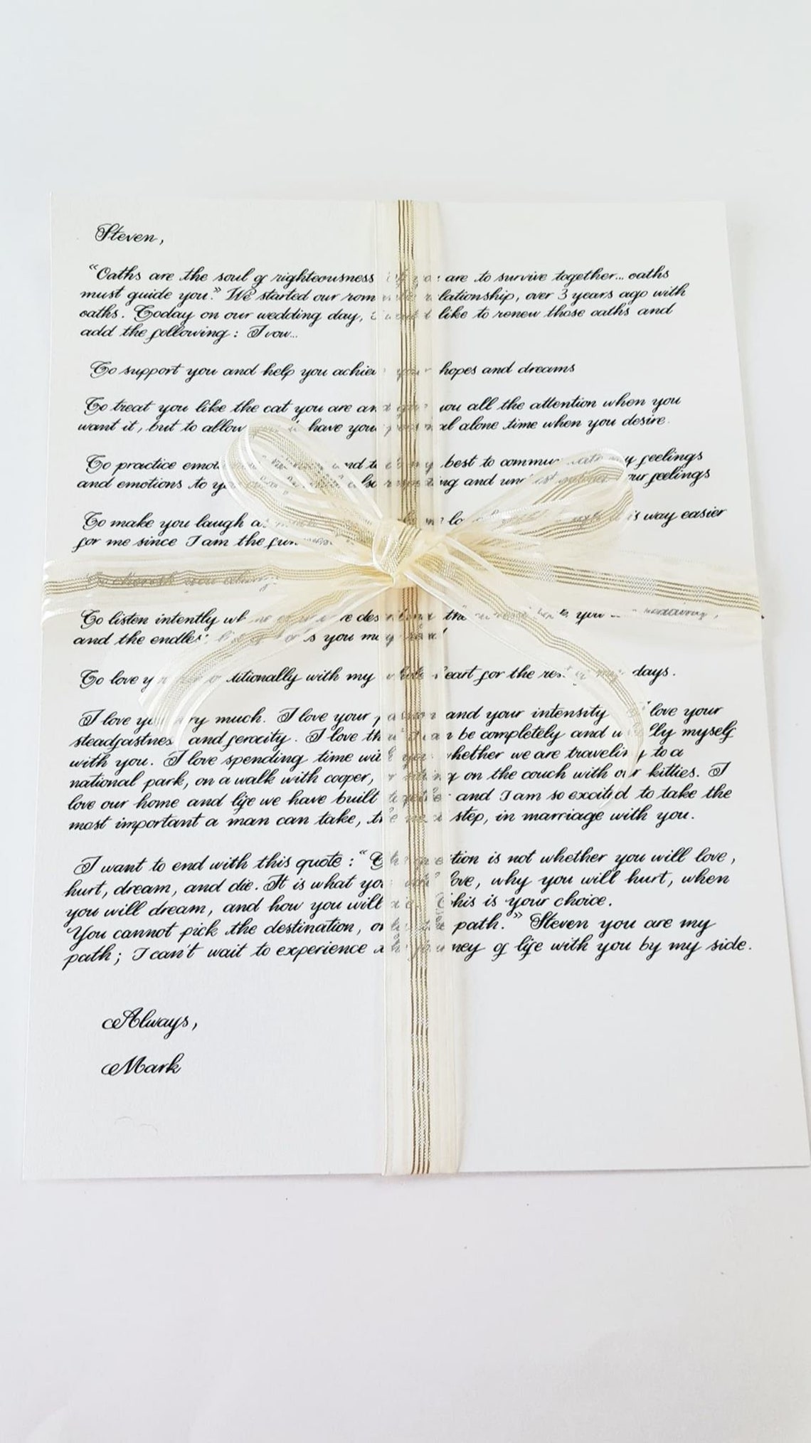 Handwritten Wedding Vows on Large Paper Handwritten - Etsy