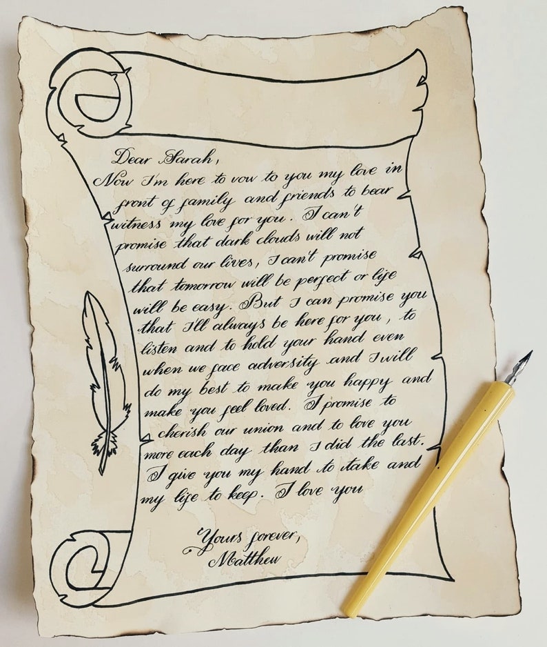 Handwritten Antique Scroll Letter for Wedding Vows | Etsy