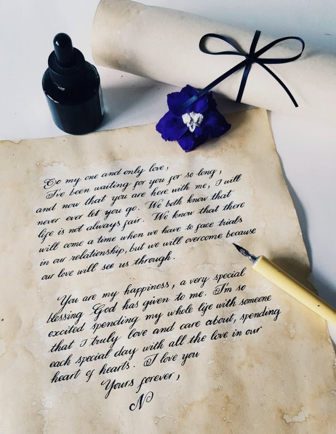 Handwritten Calligraphy Letter on Parchment Paper, Personalized ...