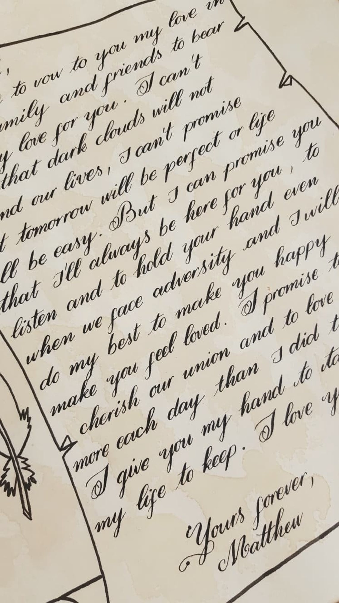 Handwritten Antique Scroll Letter for Wedding Vows | Etsy