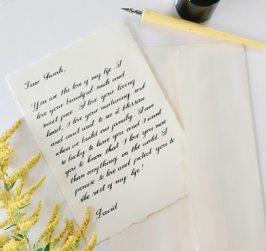 Handwritten Calligraphy Love Letters on Cotton Paper, Poems ...
