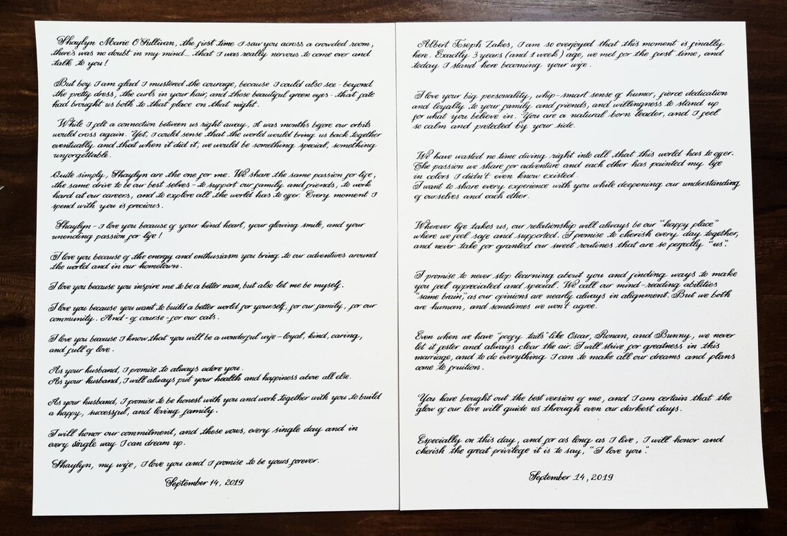 Handwritten Wedding Vows on Large Paper Handwritten - Etsy
