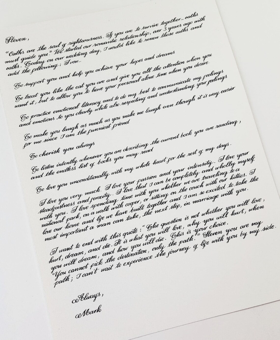 Handwritten Wedding Vows on Large Paper Handwritten - Etsy