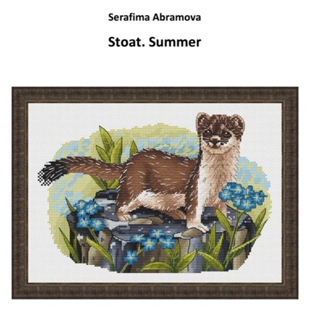 Stoat Among Forget-me-not Counted Crosss Stitch Pattern, Stoat ...