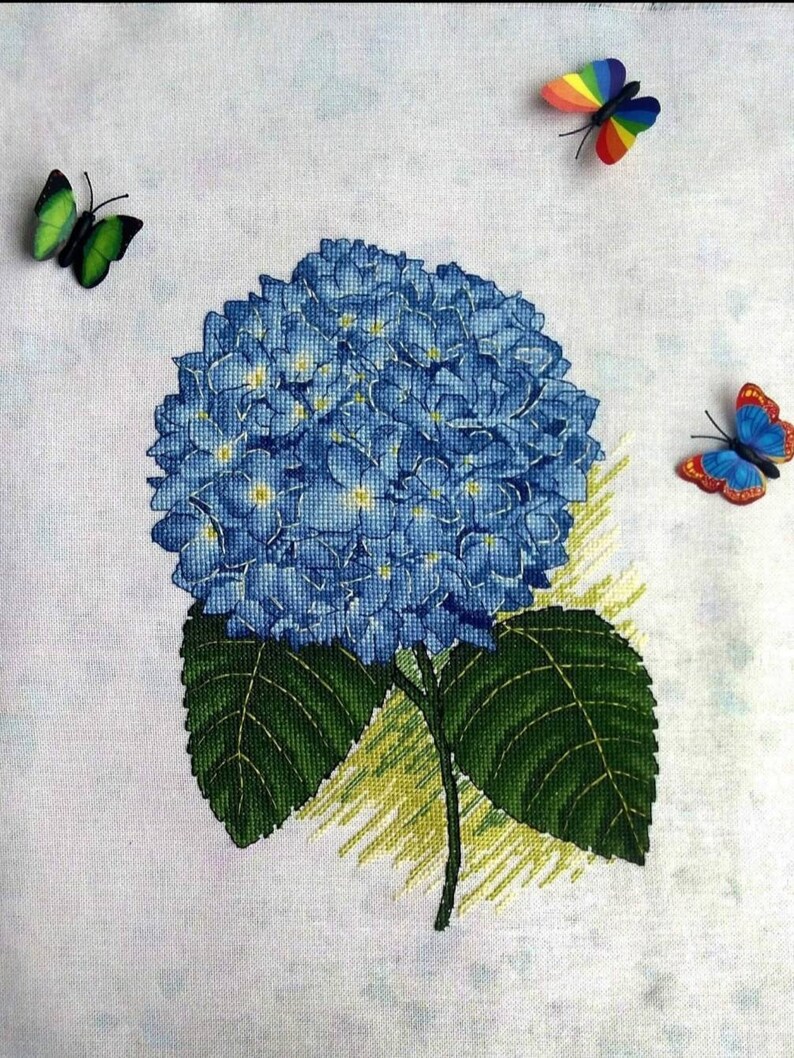 Blue Hydrangea Counted Cross Stitch Pattern Blue Flower - Etsy