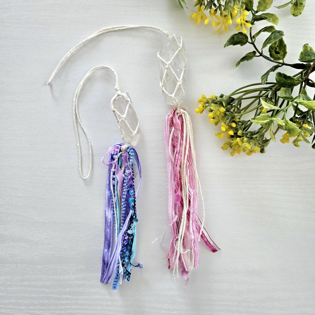 Macrame Wrapped Crystal Charms. Noho Metaphysical Charms. Quartz Point ...