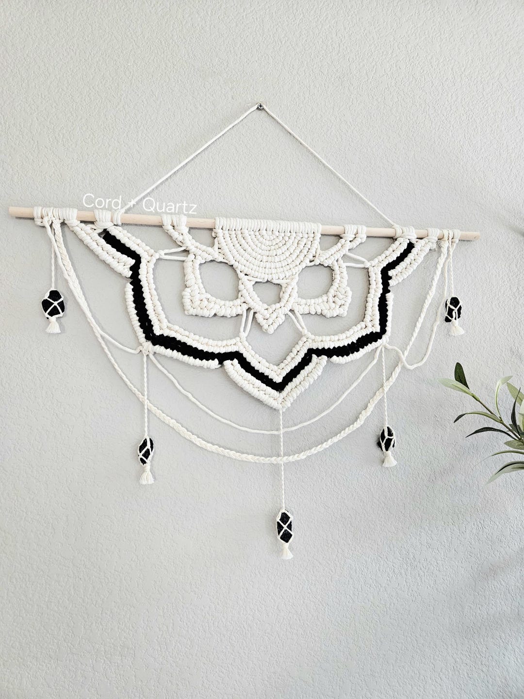 Clearance Macrame Half Mandala Wall Hanging With Crystals. Black ...