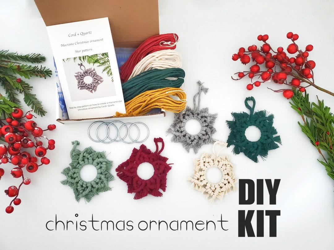 DIY Macrame Christmas Star Ornament Kit, Holiday Craft Set. 100% Cotton ...