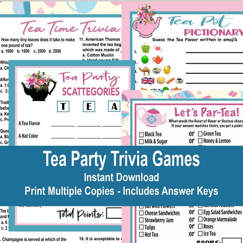 Tea Party Trivia Games Bridal Shower Tea Games Baby Shower - Etsy