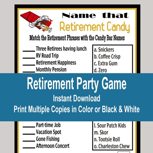 Retirement Trivia Candy Game Retirement Party Game Adult - Etsy