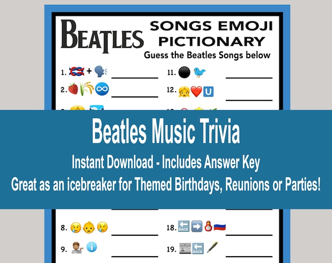 Beatles Trivia Games, Beatles Party Games, British Party Games, Beatles ...