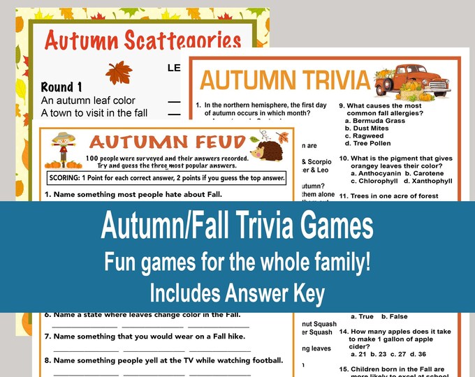 Autumn Trivia Game, Autumn Jeopardy, Fall Trivia Game, Autumn Seniors ...