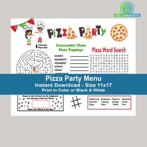 Pizza Party Placemat, Pizza Games, Pizza Birthday Party, Pizza Activity ...
