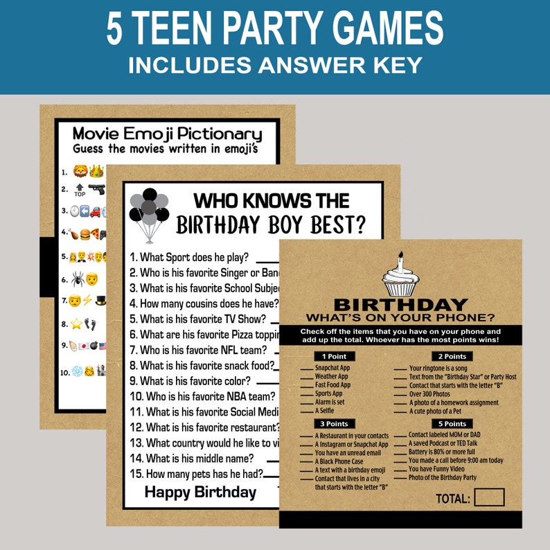 Teen Boy Birthday Games, 13th, 14th, 15th, 16th, 17th, 18th Birthday ...